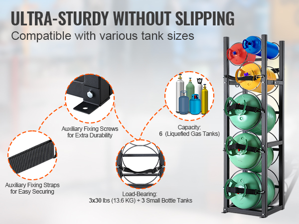 VEVOR Refrigerant Tank Rack, with 3 x 30lbs and Other 3 Small Bottle ...