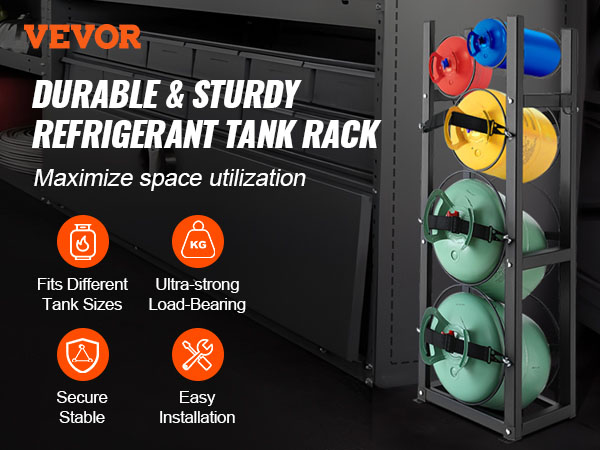 VEVOR Refrigerant Tank Rack, with 2 x 30lbs and Other 3 Small Bottle ...
