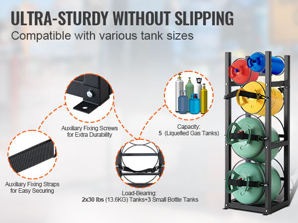VEVOR Refrigerant Tank Rack, with 2 x 30lbs and Other 3 Small Bottle ...