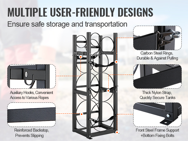 VEVOR Refrigerant Tank Rack, with 2 x 30lbs and Other 3 Small Bottle ...