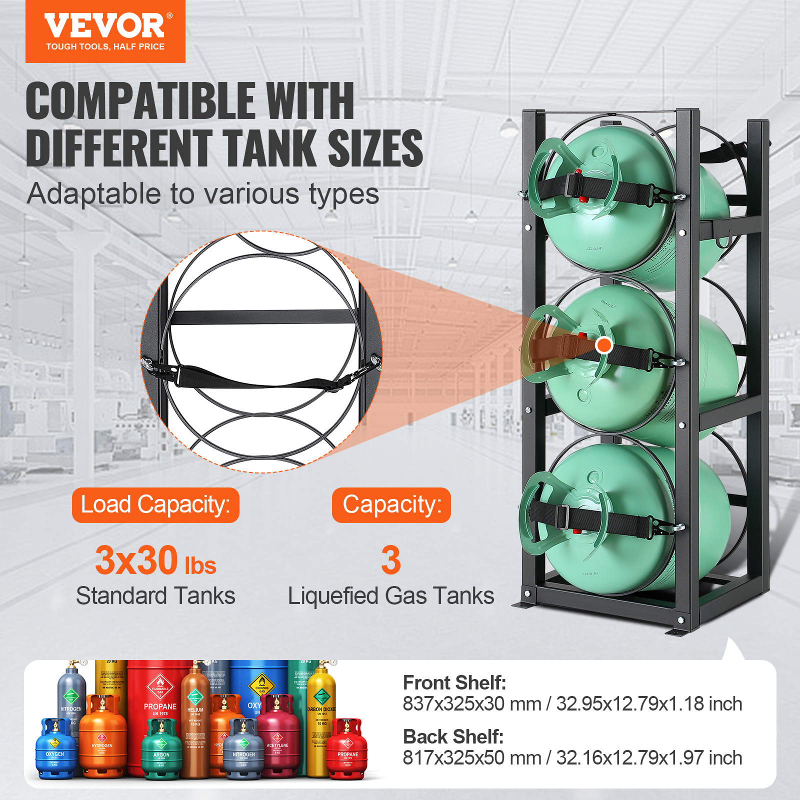 VEVOR Refrigerant Tank Rack 3/2/1x30/50lbs Bottle Tanks Cylinder Tank ...