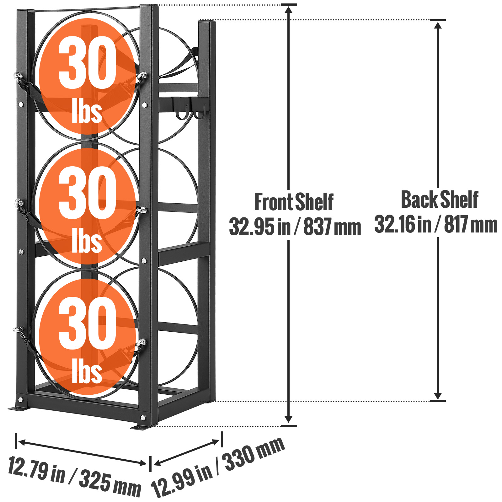 VEVOR Refrigerant Tank Rack, with 3 x 30lbs Bottle Tanks, Cylinder Tank ...
