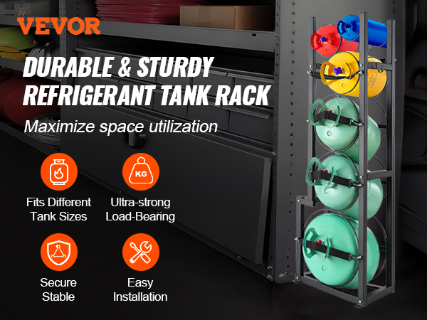VEVOR Refrigerant Tank Rack, with 1 x 50lb, 2 x 30lb and Other 3 Small ...