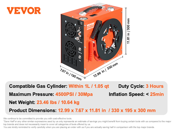 VEVOR PCP Air Compressor, 4500PSI/30Mpa Portable PCP Compressor - Built ...
