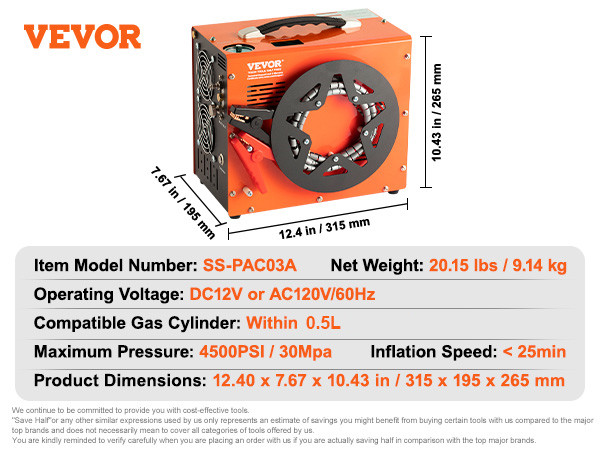VEVOR PCP Air Compressor, 4500PSI/30Mpa Portable PCP Compressor with ...