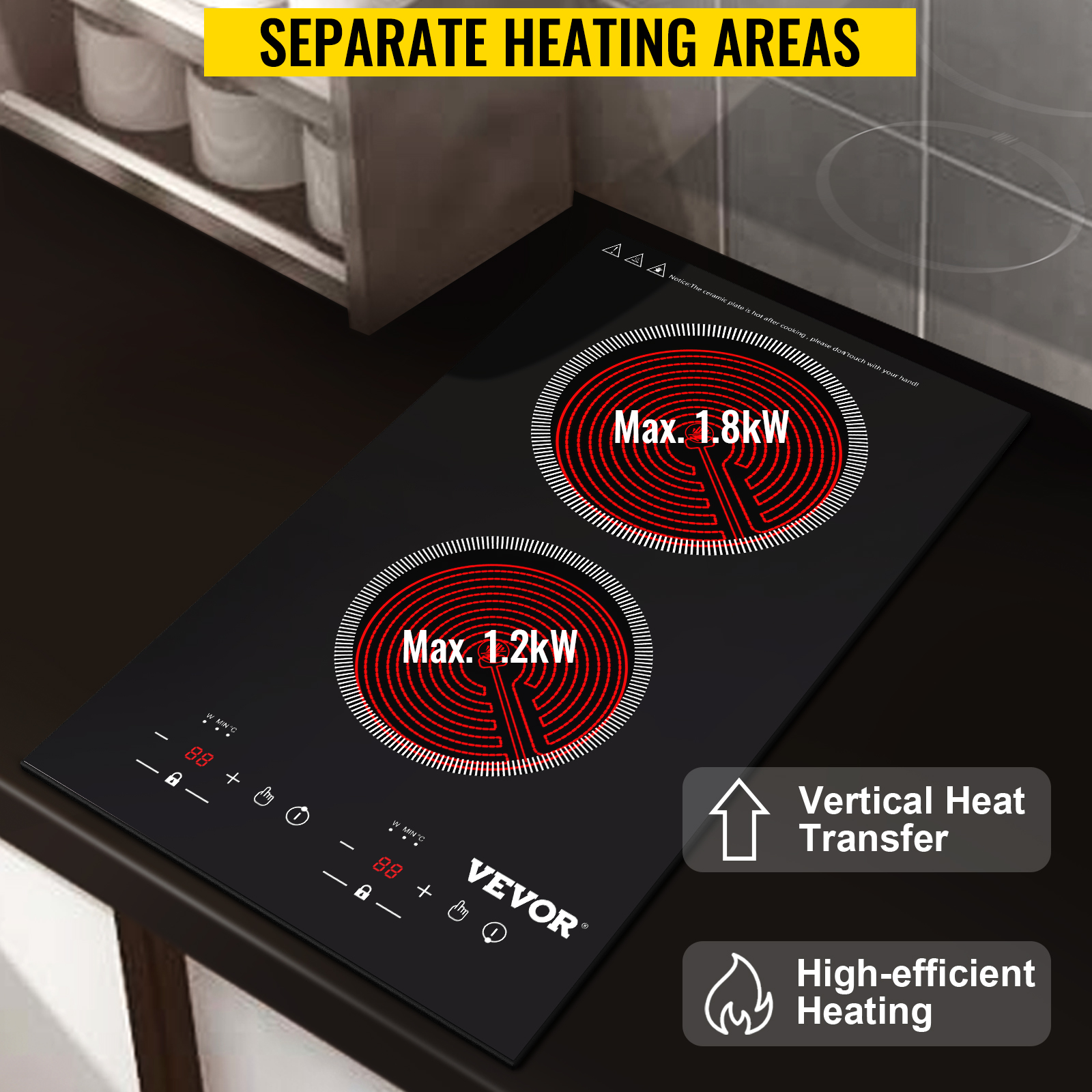 VEVOR Built-in Electric Cooktop Radiant Ceramic Cooktop 11in 2 Burners ...