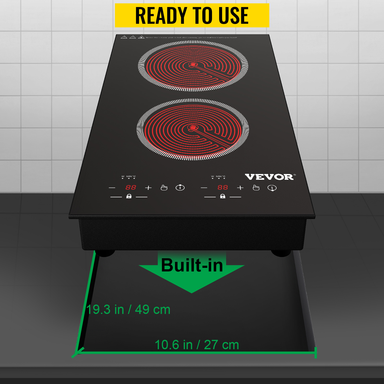 VEVOR Built-in Electric Cooktop Radiant Ceramic Cooktop 11in 2 Burners ...