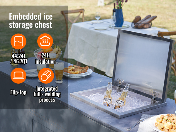 VEVOR Drop in Ice Chest, 20"L x 16"W x 13"H Stainless Steel Ice Cooler ...