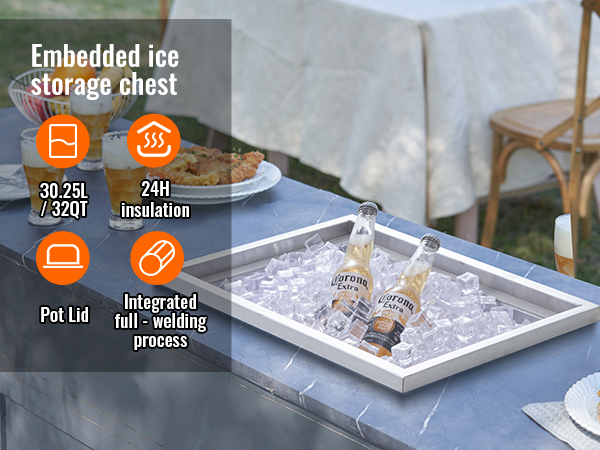 VEVOR Drop in Ice Chest, 20"L x 14"W x 12"H Stainless Steel Ice Cooler ...