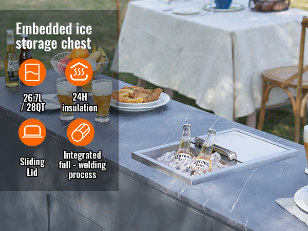 VEVOR Drop in Ice Chest, 18"L x 12"W x 14.5"H Stainless Steel Ice ...