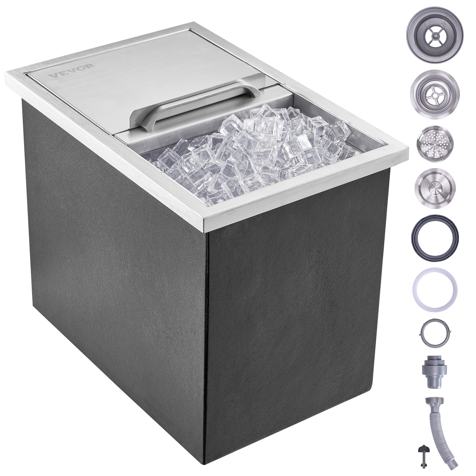 VEVOR Drop in Ice Chest Ice Cooler Stainless Steel Ice Bin w/Cover 13 ...