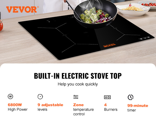 VEVOR Piano Cottura a Induzione 4 Fuochi 6800W Fornello a Induzione da ...