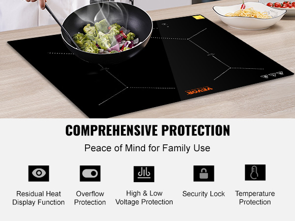 VEVOR 24 inch Electric Cooktop 4 Burners Ceramic Glass Stove Top Touch ...