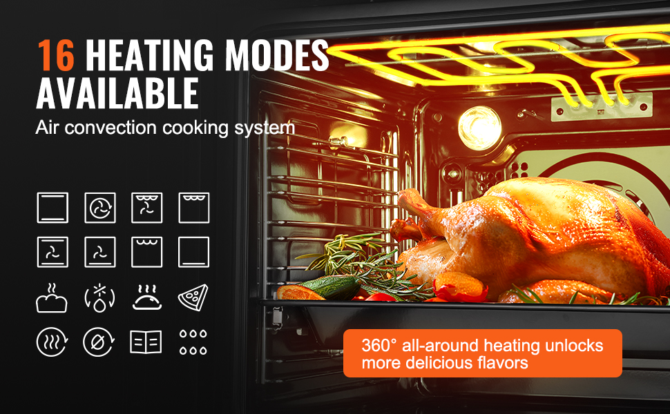 VEVOR Single Wall Oven 24" Electric Built-in Wall Oven 16 Functions 2. ...