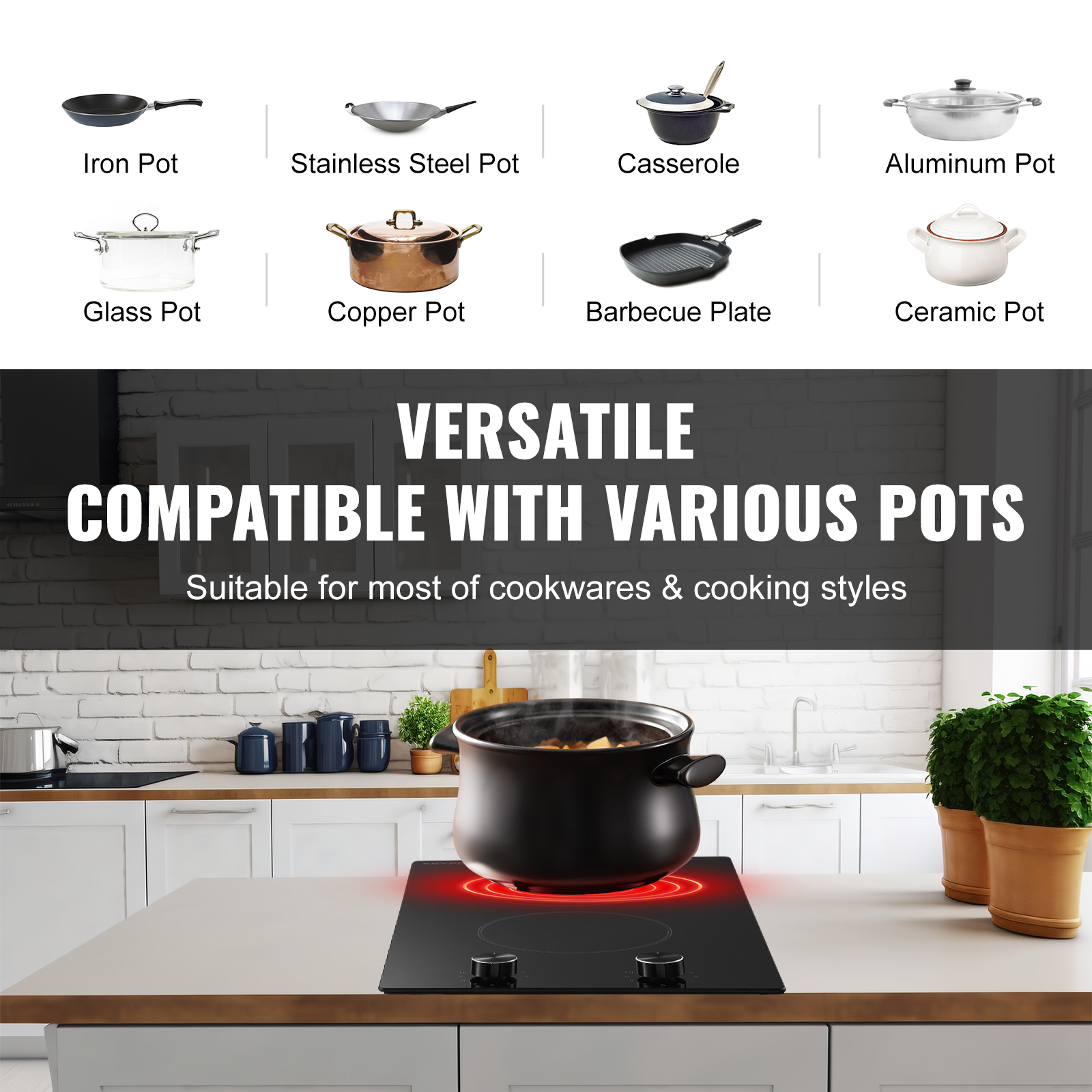 Induction/Ceramic Cooktop Electric Countertop Burner Knob Control