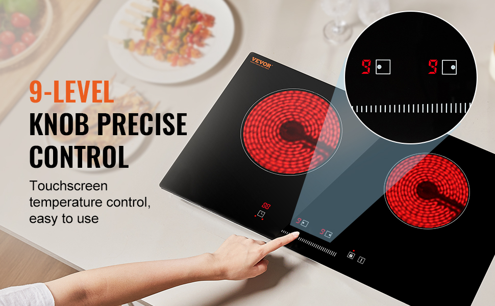 VEVOR Built-in Electric Cooktop Radiant Ceramic Cooktop 2 Burners 23 ...