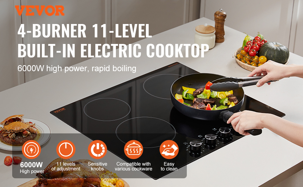 VEVOR Built-in Electric Cooktop Radiant Ceramic Cooktop 4 Burners 23 ...