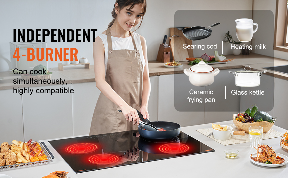 VEVOR Built-in Electric Cooktop Radiant Ceramic Cooktop 4 Burners 30 ...