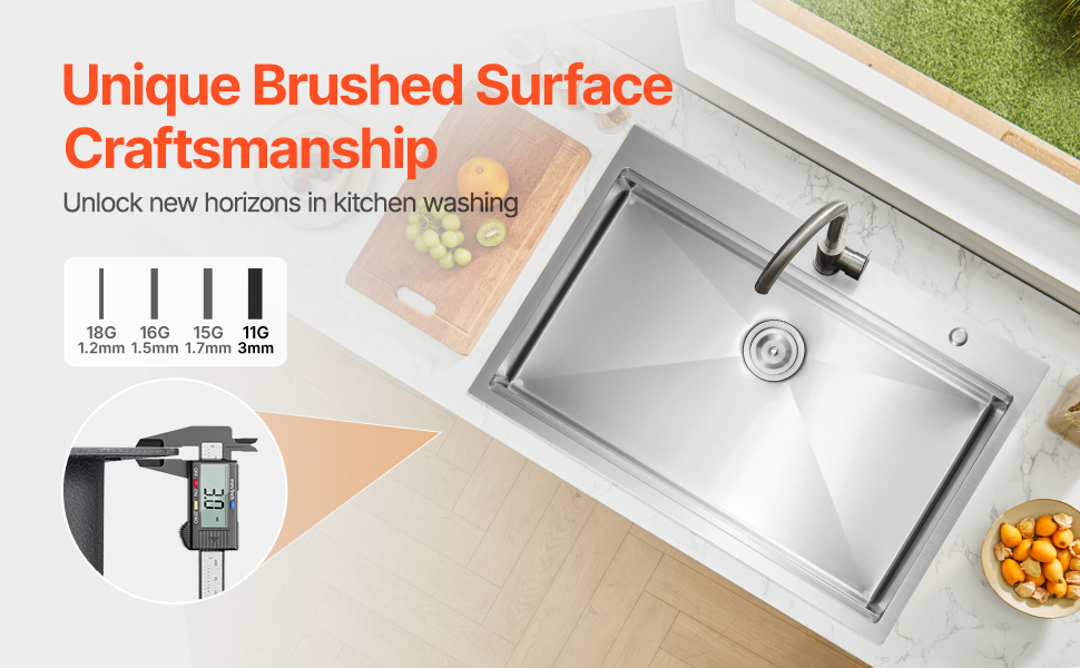 VEVOR 33" Kitchen Sink Top Mount Single Bowl Drop-In Basin Stainless ...