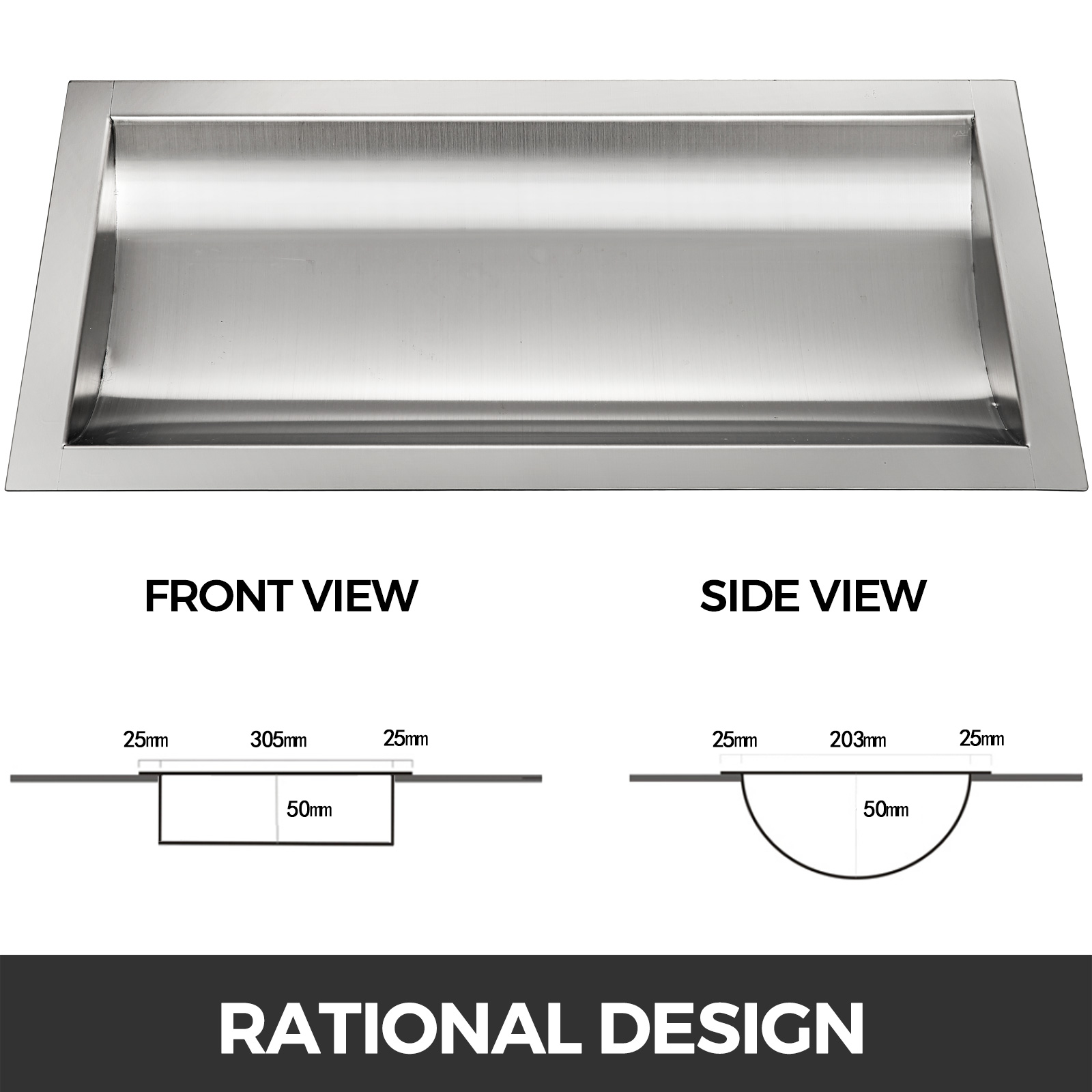 VEVOR 304 Stainless Steel Drop-In Deal Tray 14" Deep x 10" Wide x 2 ...