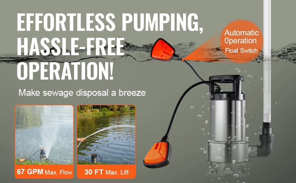 VEVOR 1HP Sump Pump, 4020GPH, 30FT Lift Stainless Steel Submersible ...