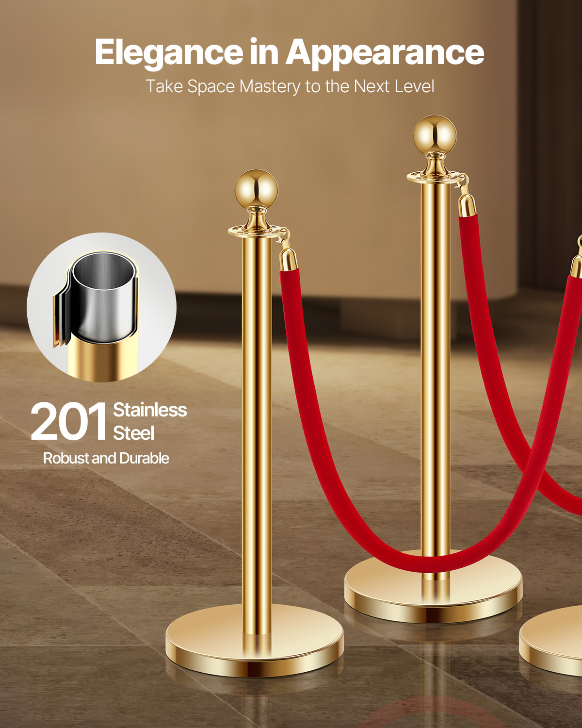 4-8 Pcs Gold Stanchion Post 2/3/4/6 Ropes/Belts Sand Injection Hollow ...