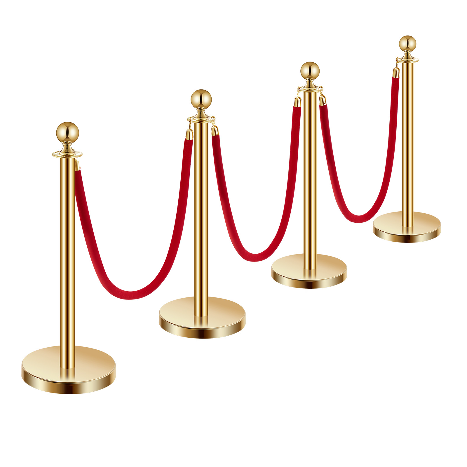 Gold Stanchion Post Set with Ropes/Belts, Hollow Base (New)