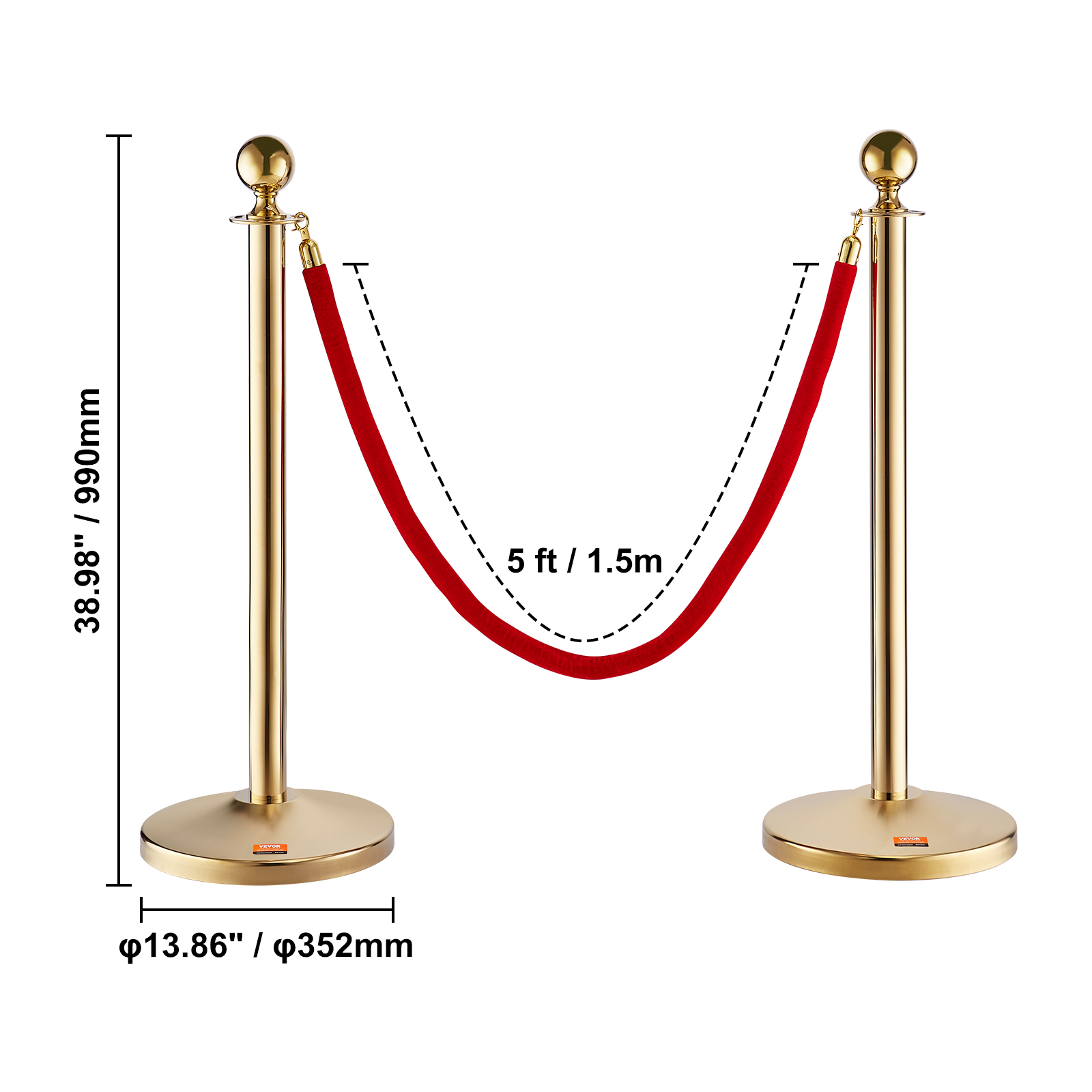 Mophorn Stanchion Post with Velvet Rope, 4-Pack Crowd Control Stanchion ...