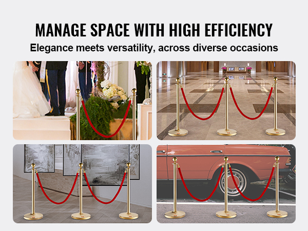 VEVOR Stanchion Post with Velvet Rope, 6-Pack Crowd Control Stanchion ...