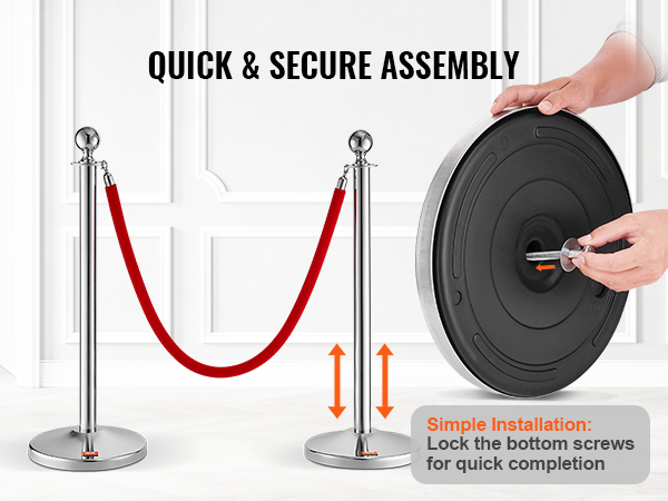 VEVOR Stanchion Post with Velvet Rope, 4-Pack Crowd Control Stanchion ...