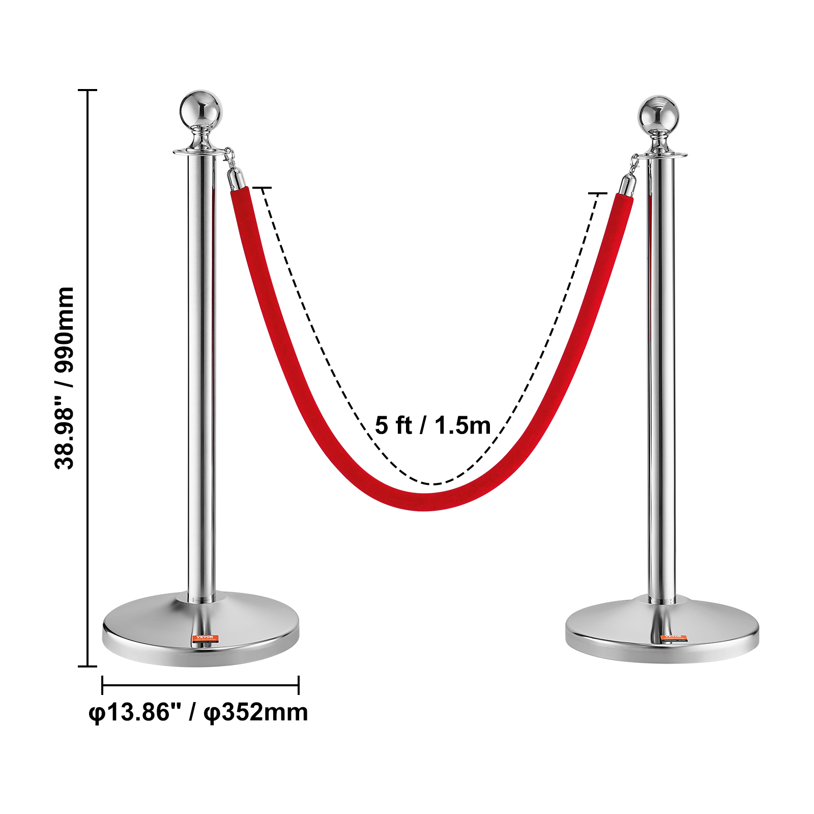Mophorn Stanchion Post with Velvet Rope, 4-Pack Crowd Control Stanchion ...