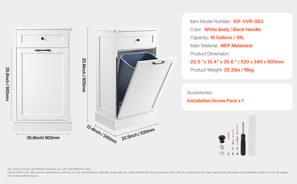 Tilt Out Trash Bin Cabinet Freestanding Kitchen Garbage Holder with ...