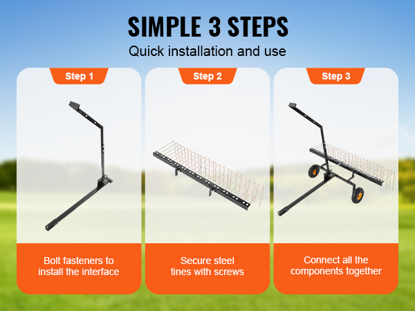 VEVOR Tow Behind Dethatcher, 60-inch Tow Dethatcher with 24 Steel Tines ...