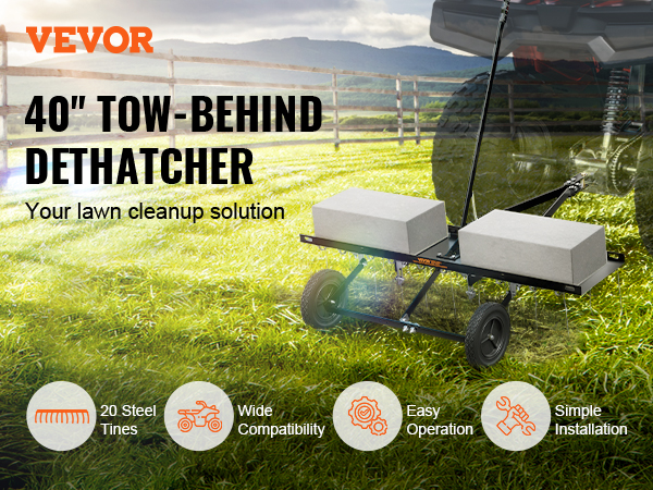 VEVOR Tow Behind Dethatcher, 40-inch Tow Dethatcher with 20 Spring ...