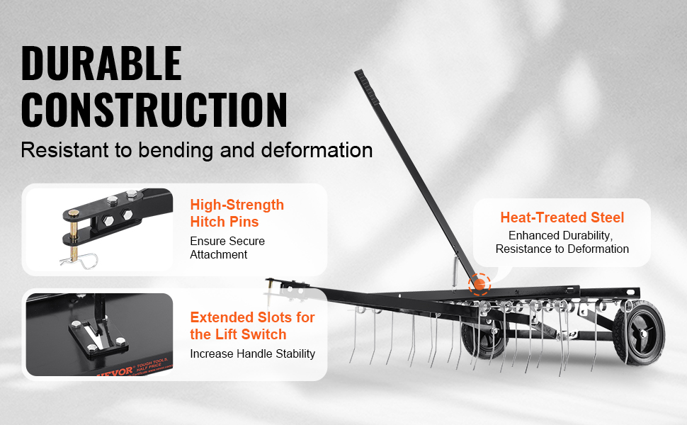 VEVOR Tow Behind Dethatcher, 40-inch Tow Dethatcher with 20 Spring ...