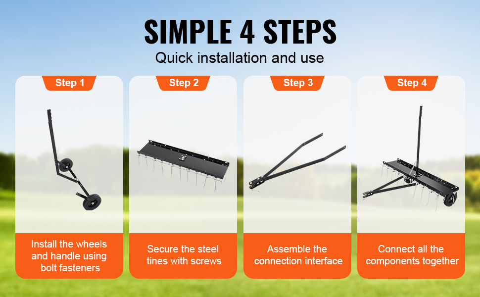 VEVOR Tow Behind Dethatcher, 40-inch Tow Dethatcher with 20 Spring ...