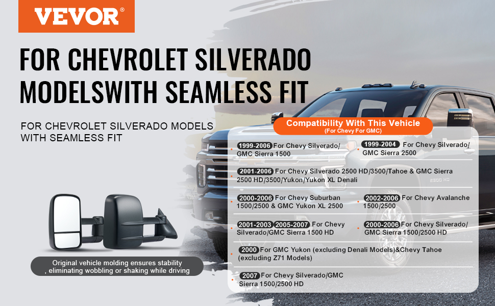 VEVOR Towing Mirrors, Left & Right Pair Set for Chevrolet Silverado ...
