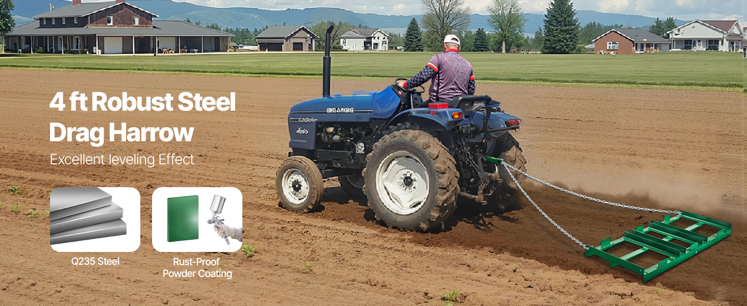 VEVOR Drag Harrow 4 ft Heavy Duty Tow Behind Drag Harrow Driveway ...