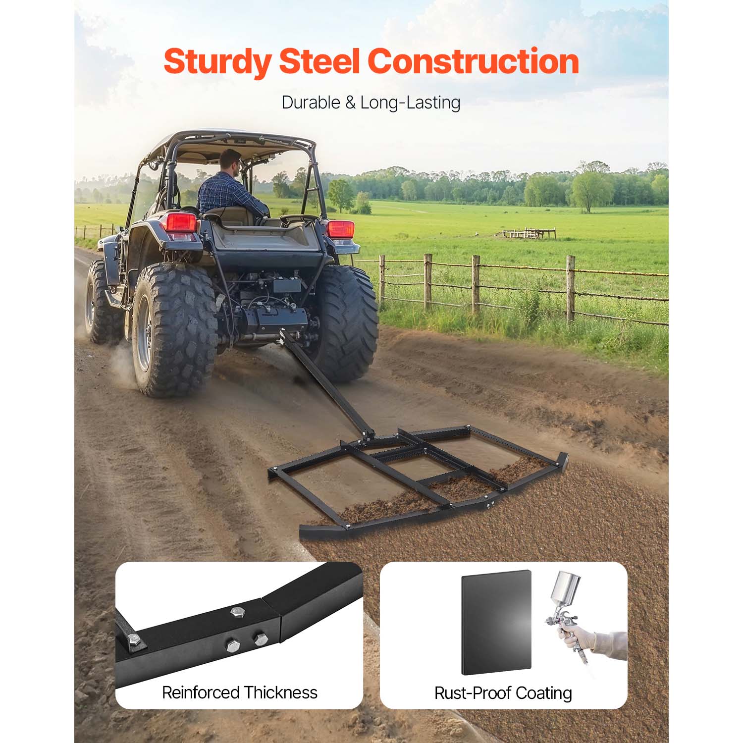 Mophorn 74" Wide Tow-Behind Drag Harrow, Q235 Steel Driveway Leveler ...