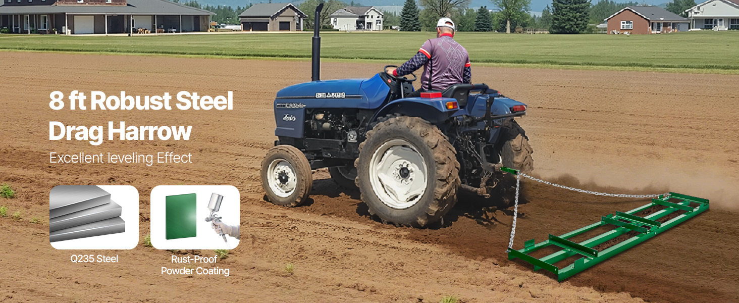 VEVOR Drag Harrow 8 ft Heavy Duty Tow Behind Drag Harrow Driveway ...