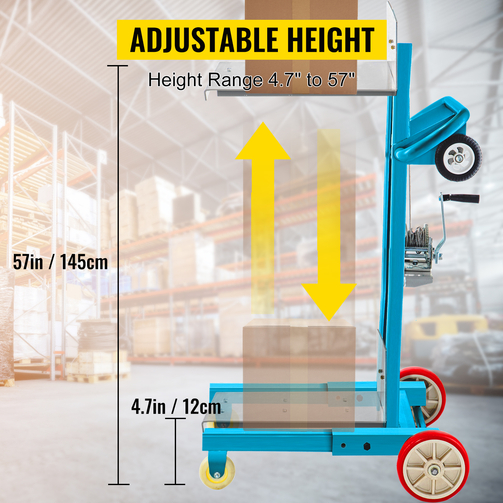 VEVOR Manual Winch Stacker, 4.7" - 57" Height Range, 23.6" Length x 19. ...