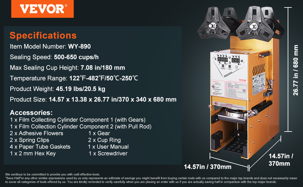 VEVOR helautomatisk koppförseglingsmaskin, 500-650 koppar/h ...