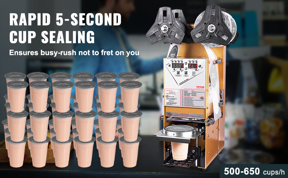 VEVOR Fully Automatic Cup Sealing Machine, 500-650 Cups/H, Cup Sealer ...