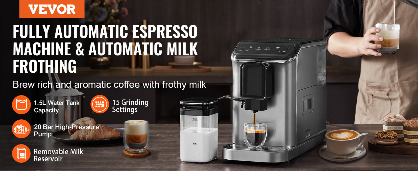 VEVOR Fully Automatic Espresso Machine 20 Bar with Auto Milk Frother ...