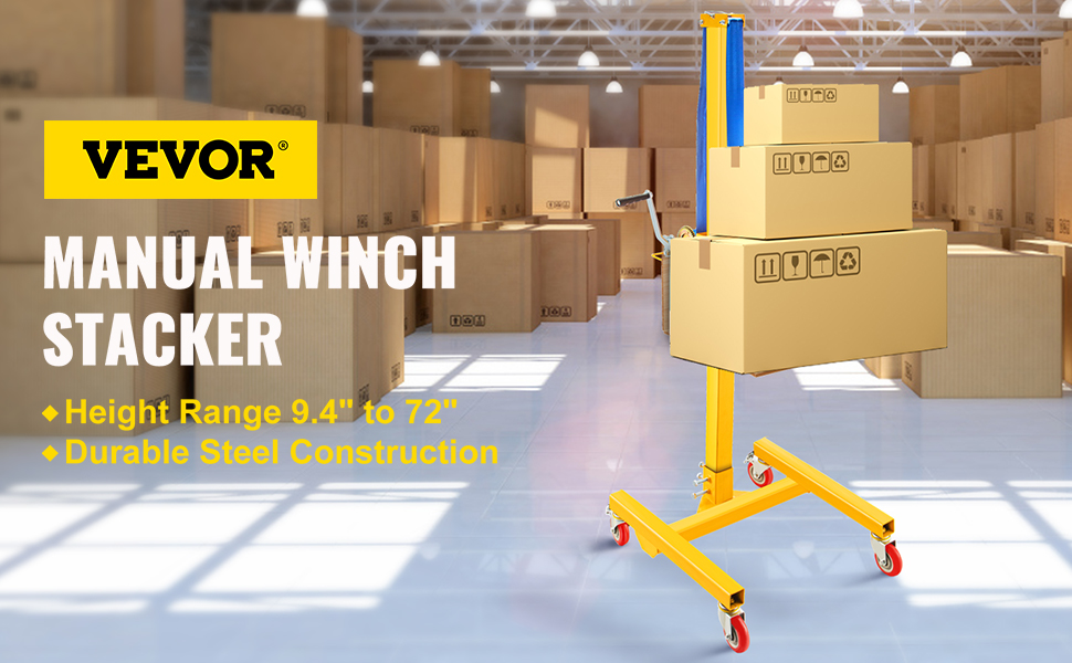VEVOR Manual Winch Stacker, 9.4" - 72" Height Range, 19.7" Length x 15. ...