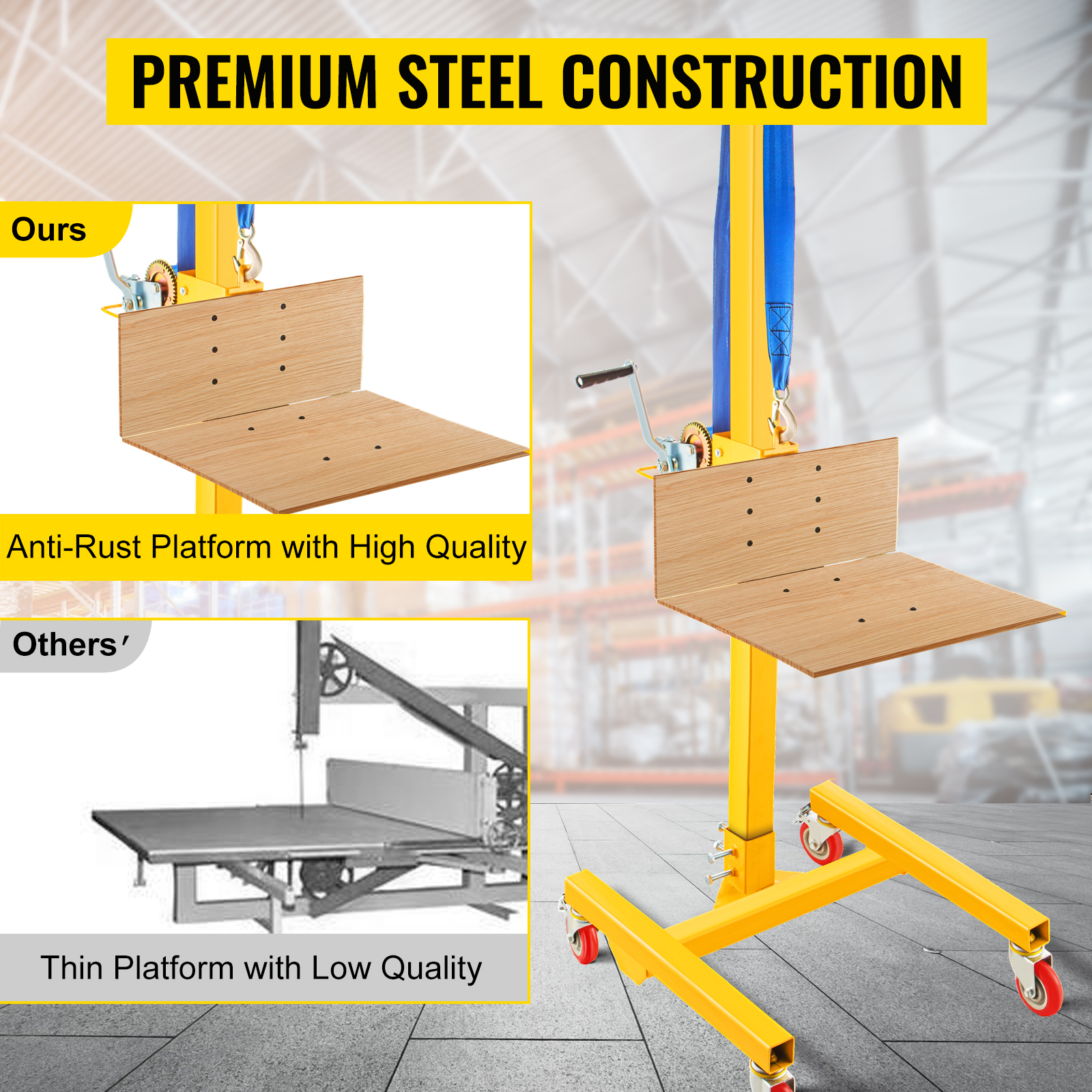 VEVOR Manual Winch Stacker, 9.4" - 72" Height Range, 19.7" Length x 15. ...