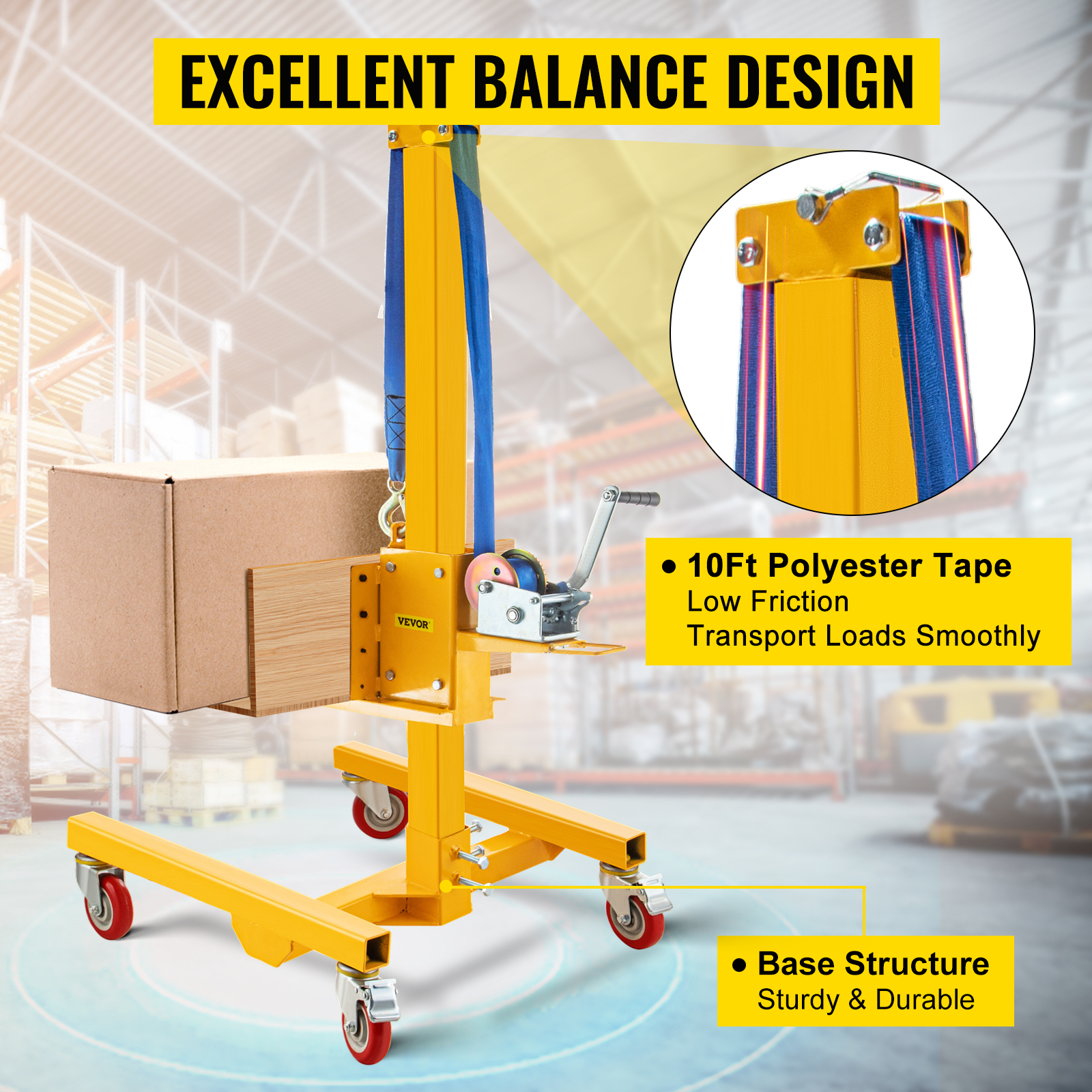 VEVOR Manual Winch Stacker, 9.4" - 72" Height Range, 19.7" Length x 15. ...