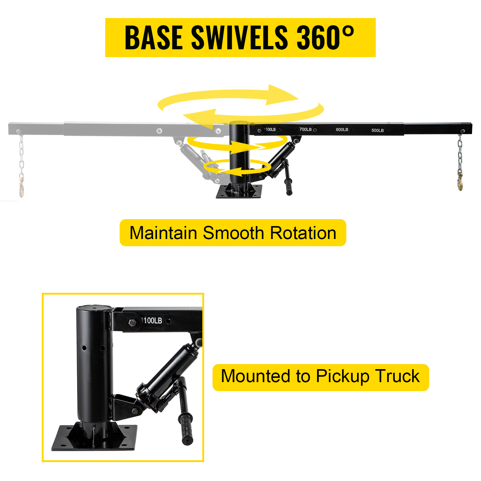 Vevor Davit Crane Pickup Truck Crane 1100lbs Swivel Base Hydraulic ...