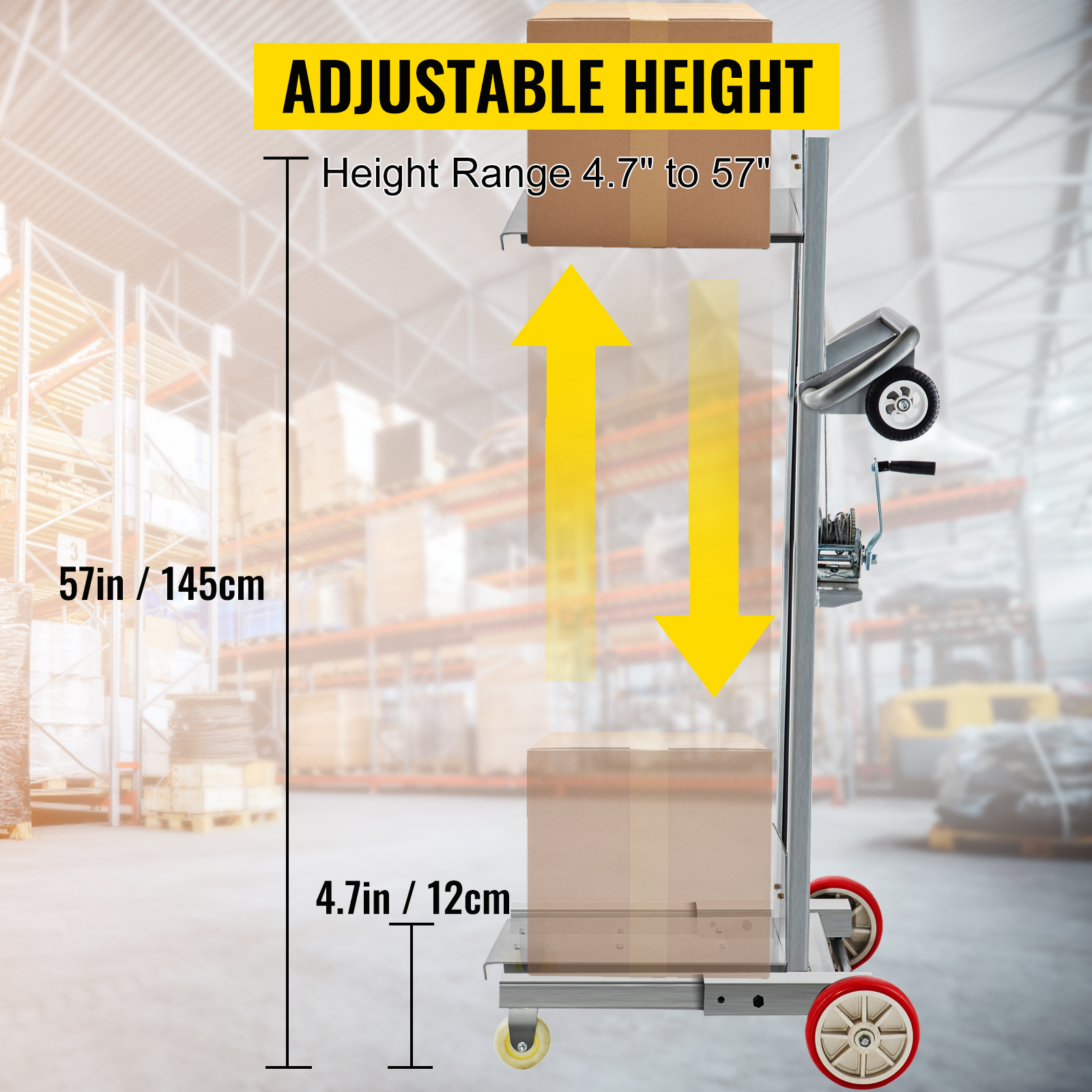 VEVOR Manual Winch Stacker, 4.7" - 57" Height Range, 23.6" Length x 19. ...