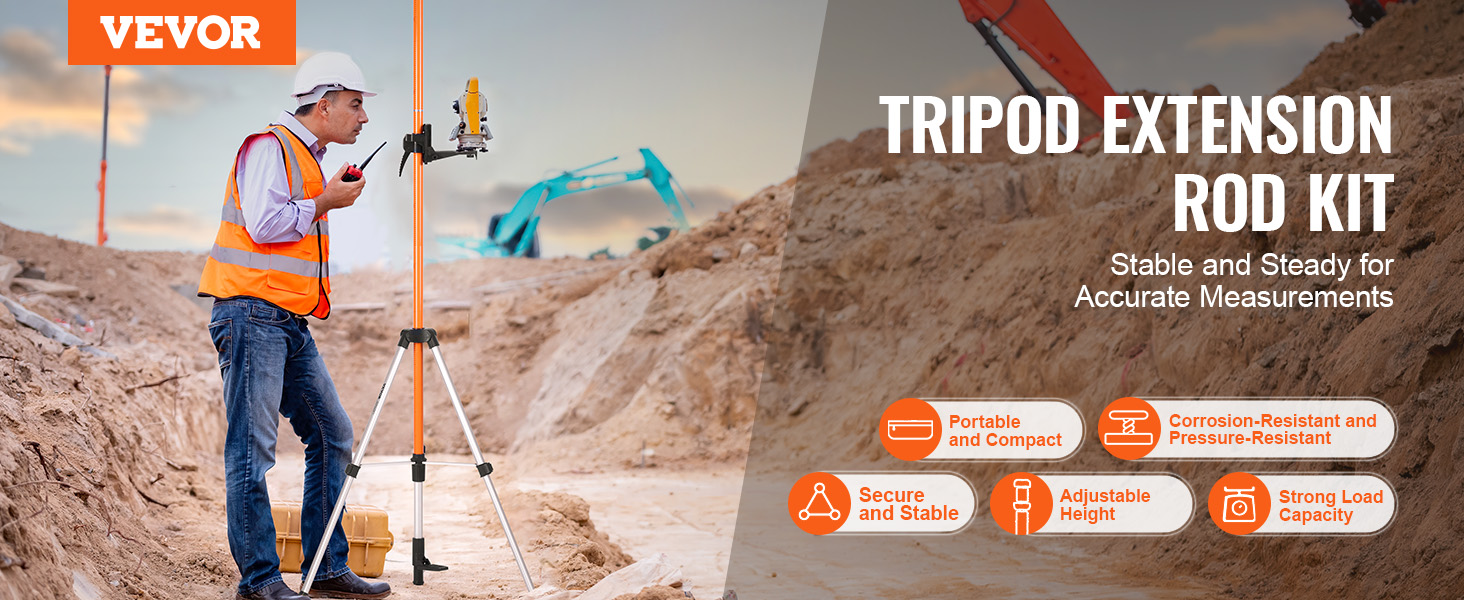 VEVOR Laser Level Tripod, 1/4"-20 & 5/8"-11 Thread Mount, 40.94-133.85 ...